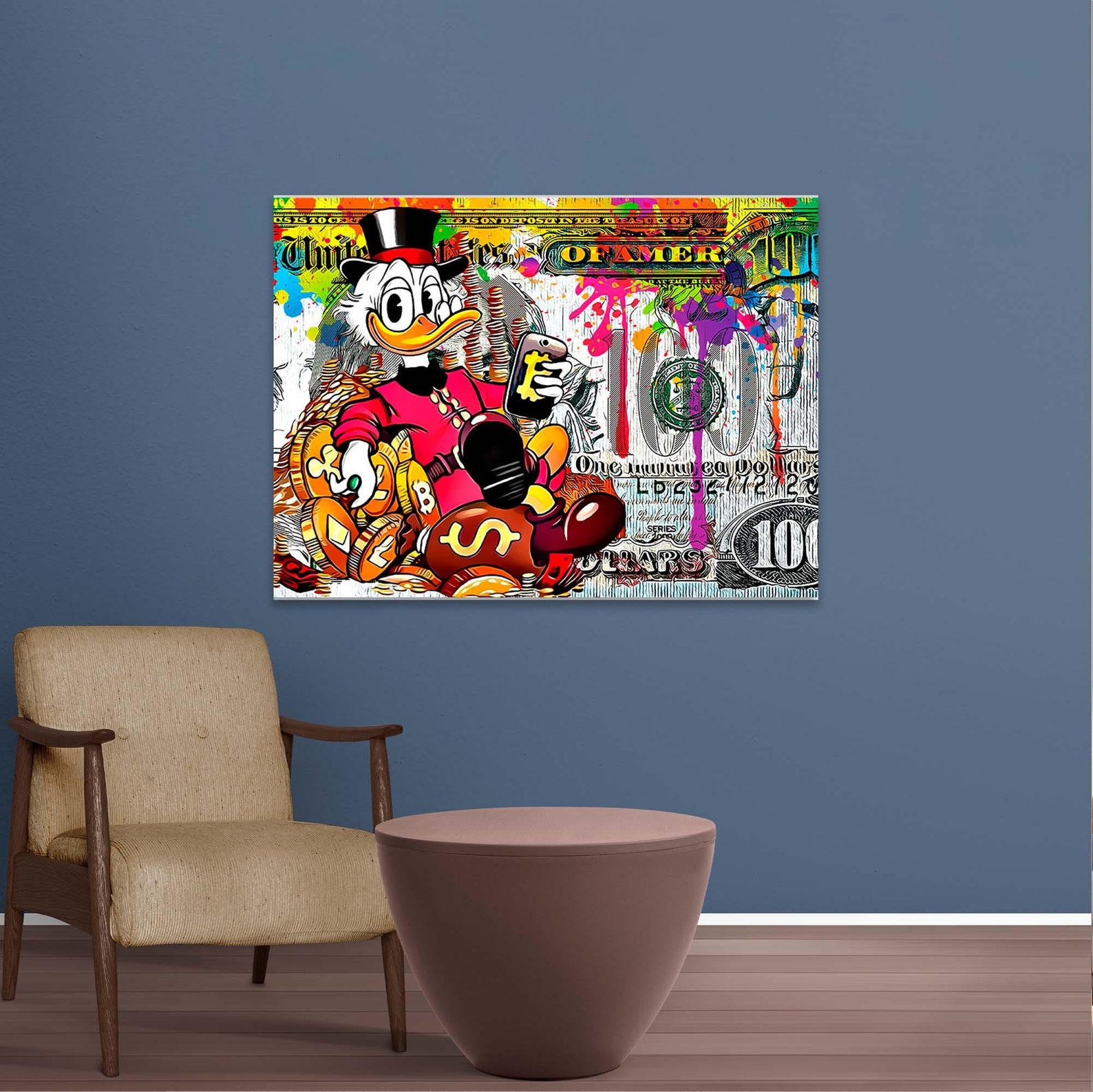 100 Dollar Bill Canvas With Duck, Duck Money Poster, Scrooge Poster ...