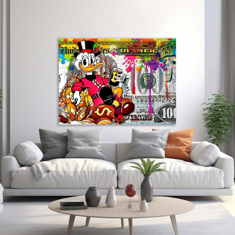 100 Dollar Bill Canvas With Duck, Duck Money Poster, Scrooge Poster ...