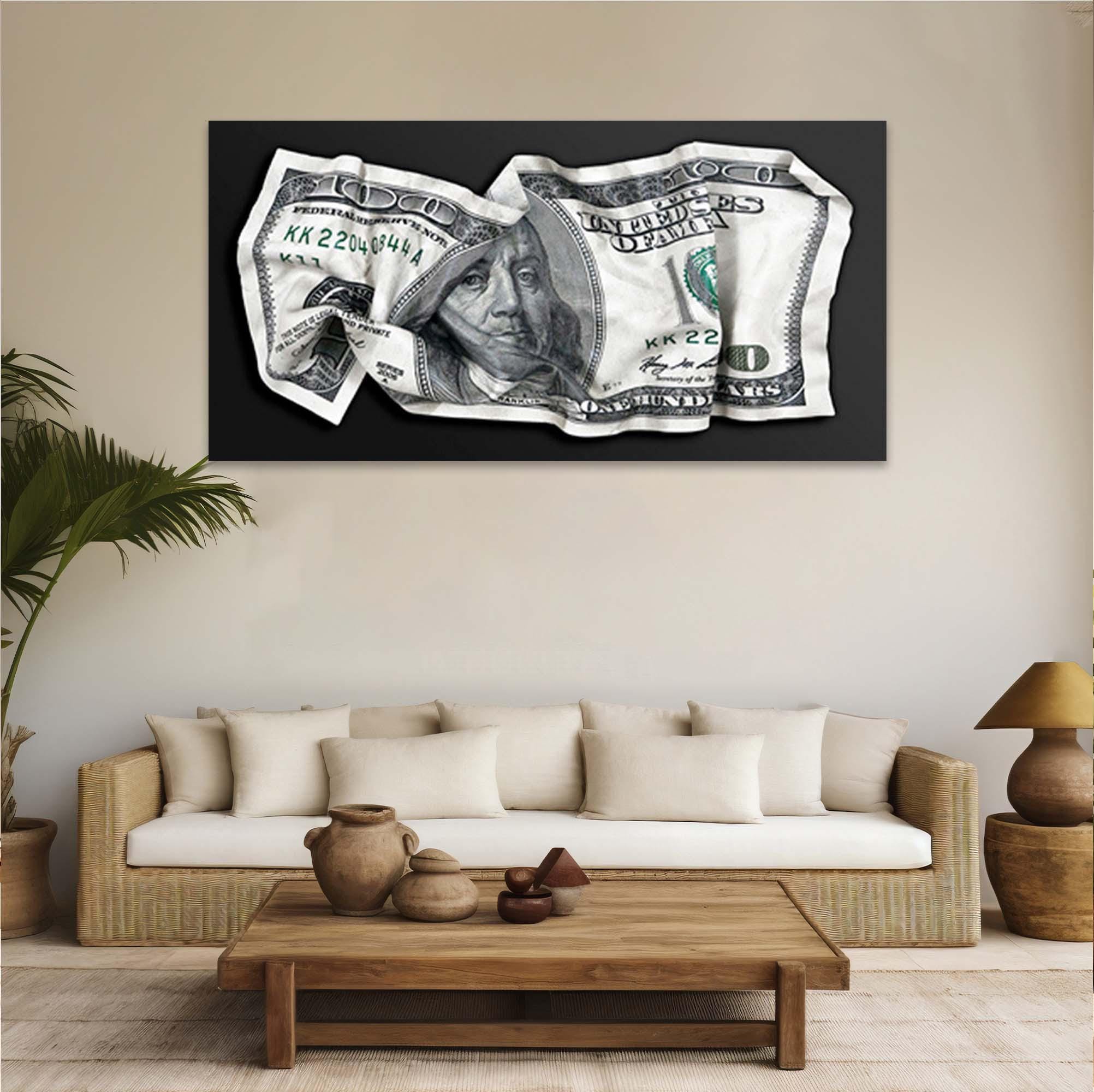 Crumpled 100 Dollar Bill: Canvas Wall Art, Unique Home & Office Decor ...
