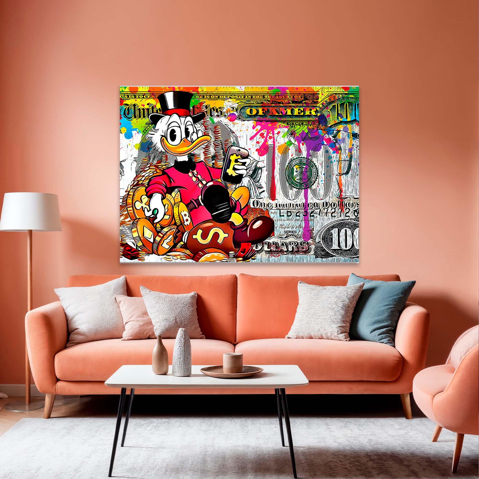 100 Dollar Bill Canvas With Duck, Duck Money Poster, Scrooge Poster ...