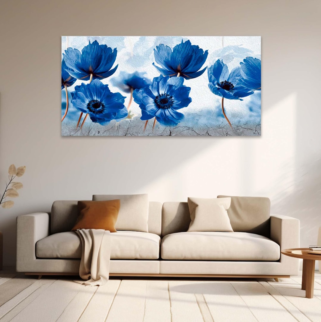 Blue Floral Art Wall Canvas,blue Flowers Canvas, Abstract Flower Wall ...