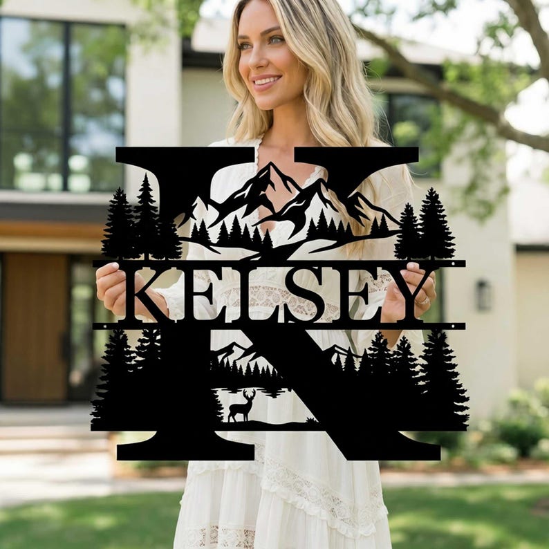 Personalized Mountain Monogram: Custom Split Letter Metal Sign With ...