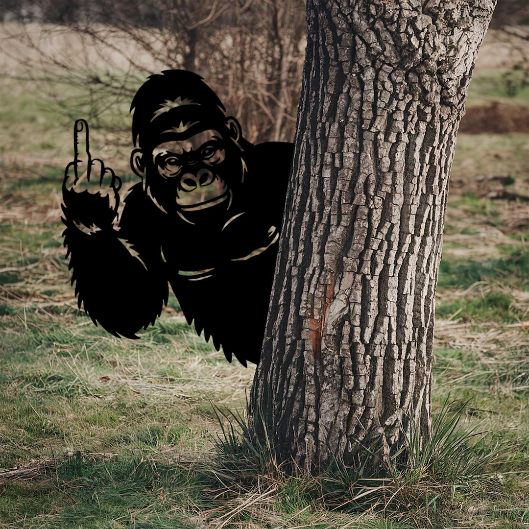 Peek-a-boo Gorilla Flipping off Metal Sign: Funny Yard Art - Etsy