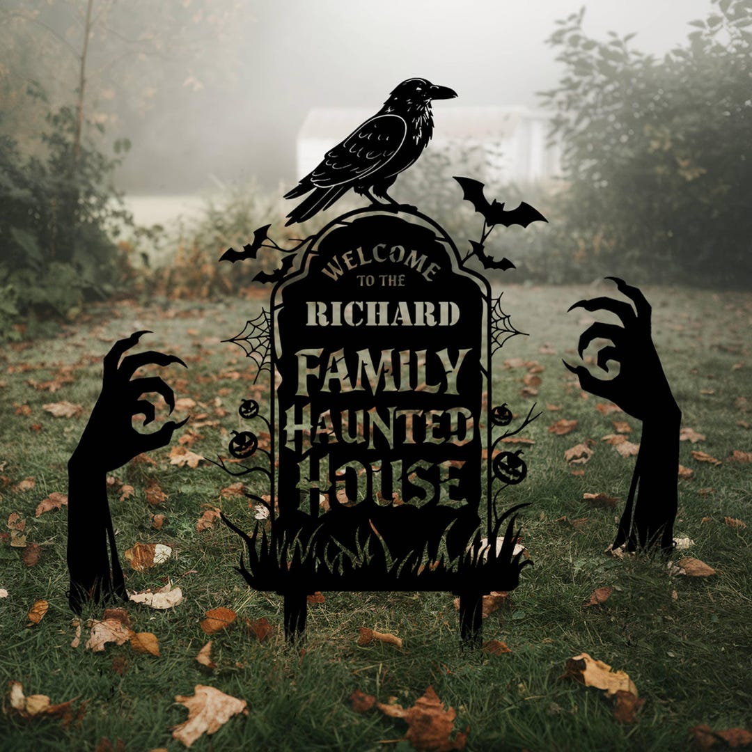 Personalized Halloween Metal Sign With Hands, Custom Gravestone Name ...