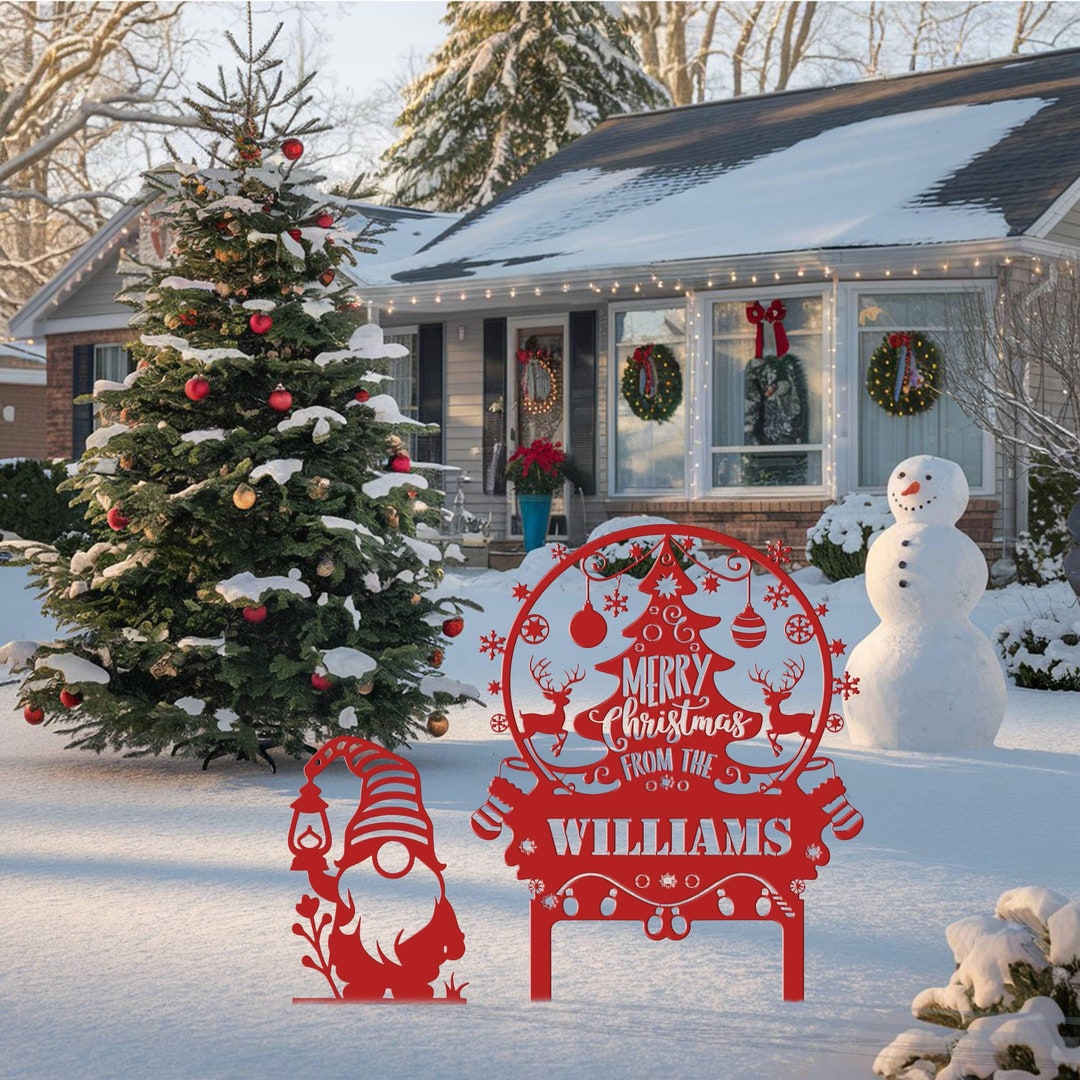 Personalized Christmas Metal Yard Sign: Reindeer Holiday Decor - Etsy