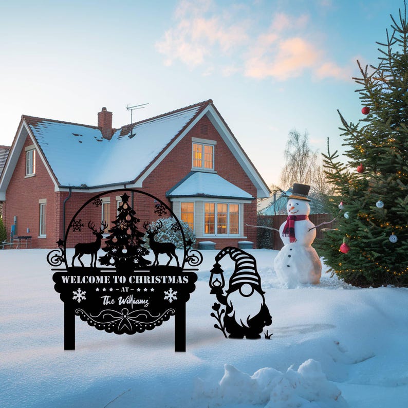 Personalized Christmas Metal Yard Sign: Reindeer & Tree Holiday Decor ...