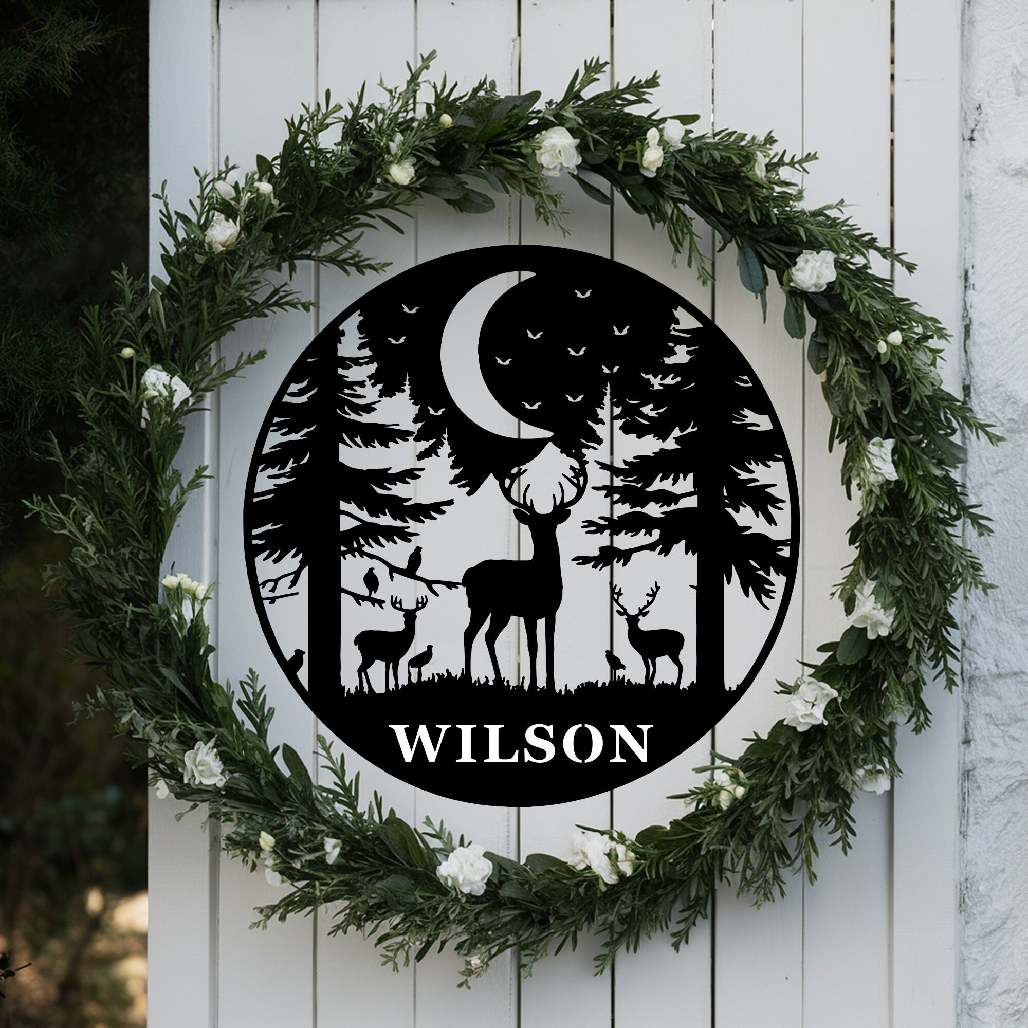 Custom Deer Scene Metal Sign, Personalised Outdoor Cabin Decor, Hunting ...