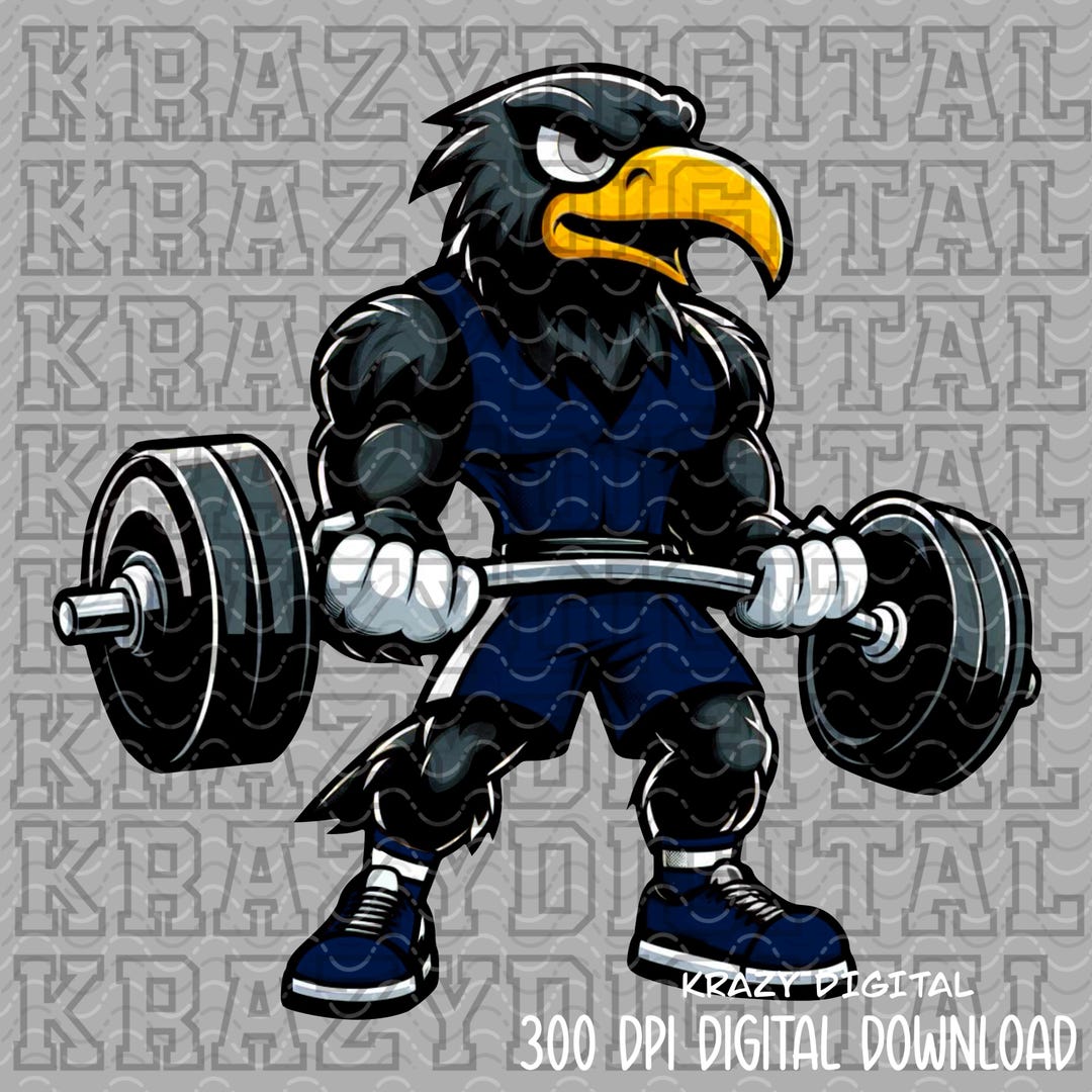 Navy Raven Powerlifting Mascot PNG, Raven Mascot Strong File, Navy ...