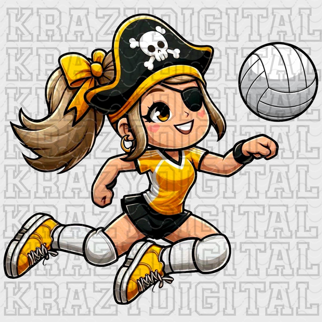 Pirate Yellow Volleyball Mascot PNG, Yellow Pirate Design, Pirate ...