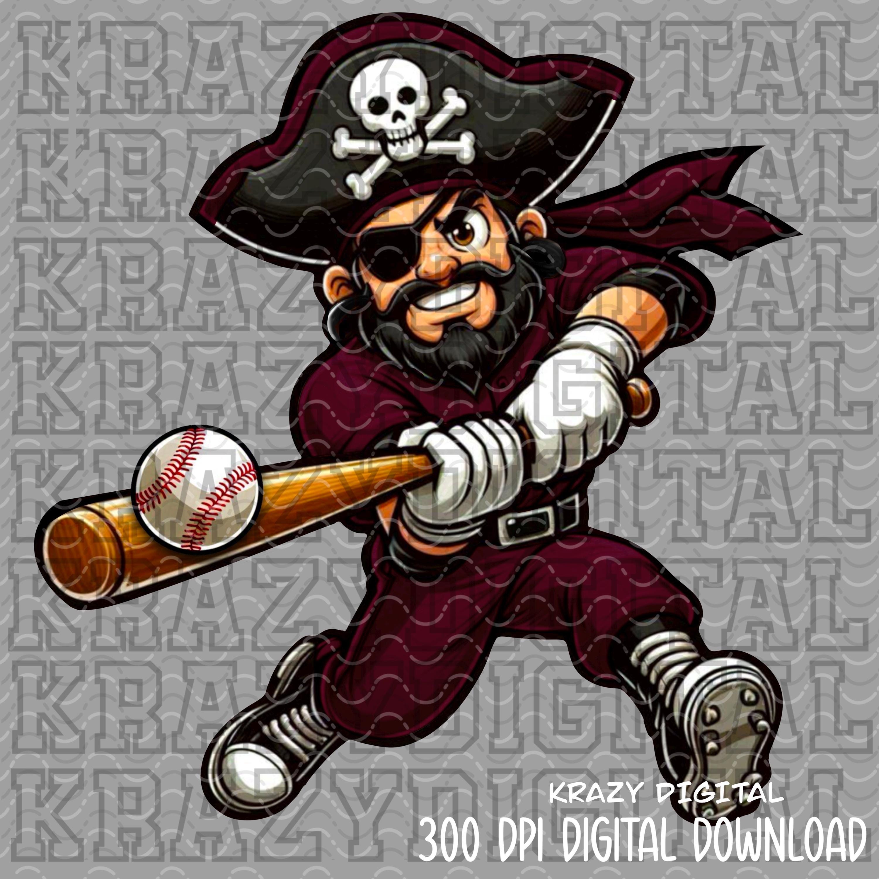 Maroon Pirate Baseball Mascot PNG, Cartoon Baseball Maroon Pirate ...