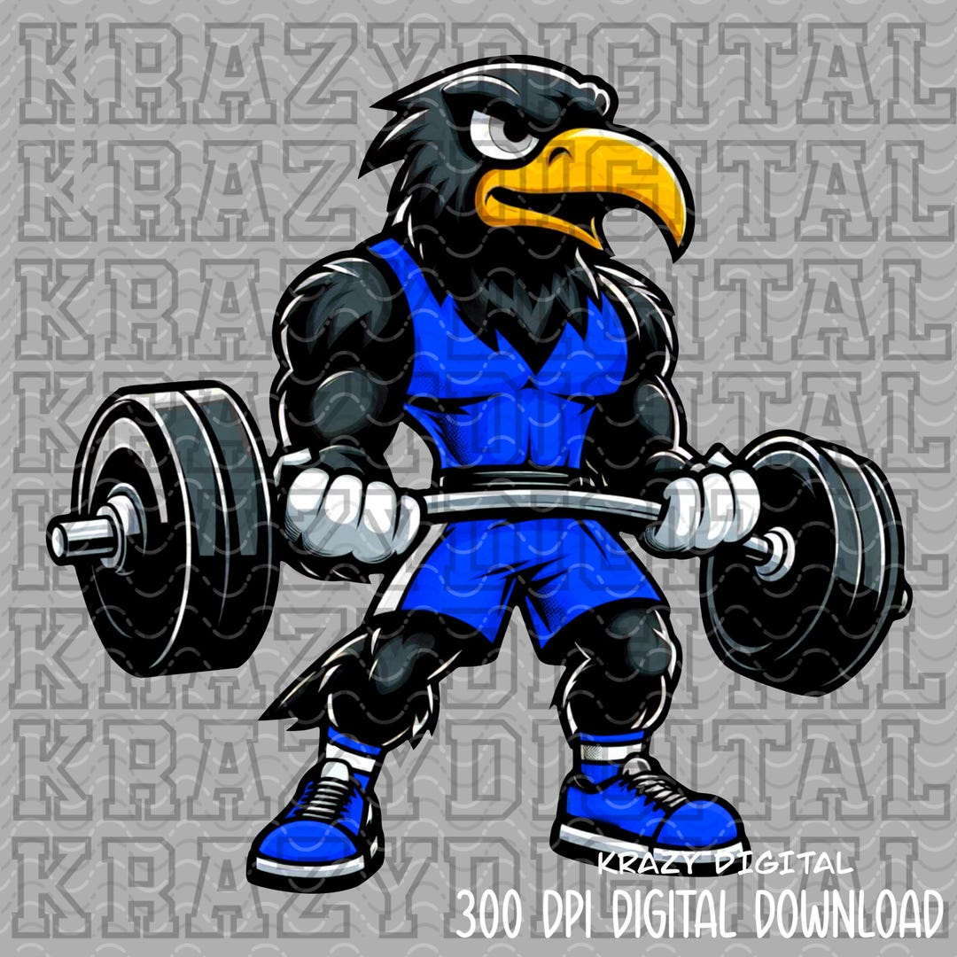 Blue Ravens Powerlifting Mascot PNG, Raven Mascot Strong File, Light ...
