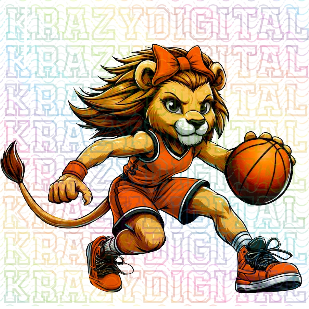 Lions Basketball Orange Mascot PNG, Lady Lions School Mascot, Girl ...
