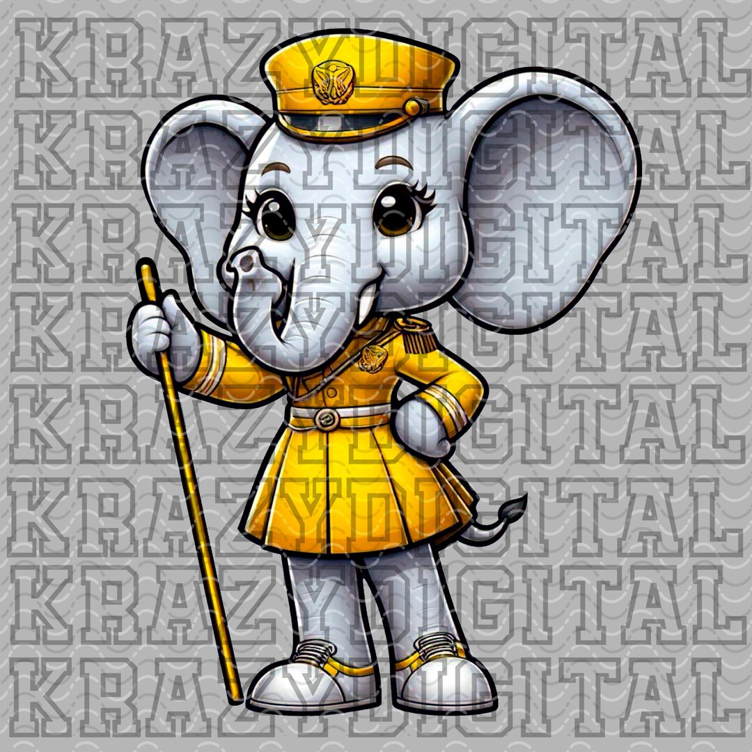 Yellow Elephant Mascot Colorguard PNG , Yellow Flag Girly Mascot Design ...