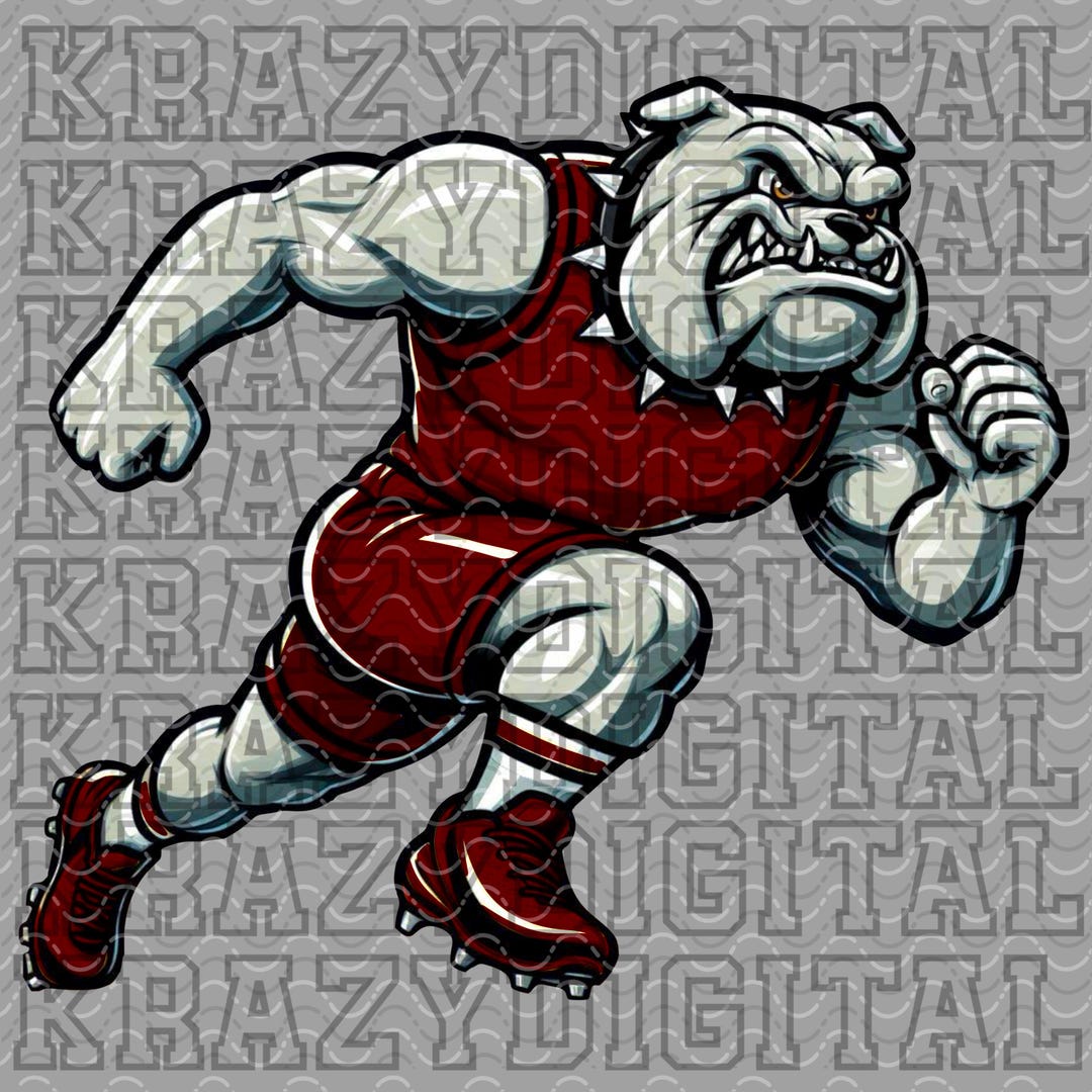Maroon Bulldog Track Mascot PNG, Cartoon Running Bulldog Mascot ...
