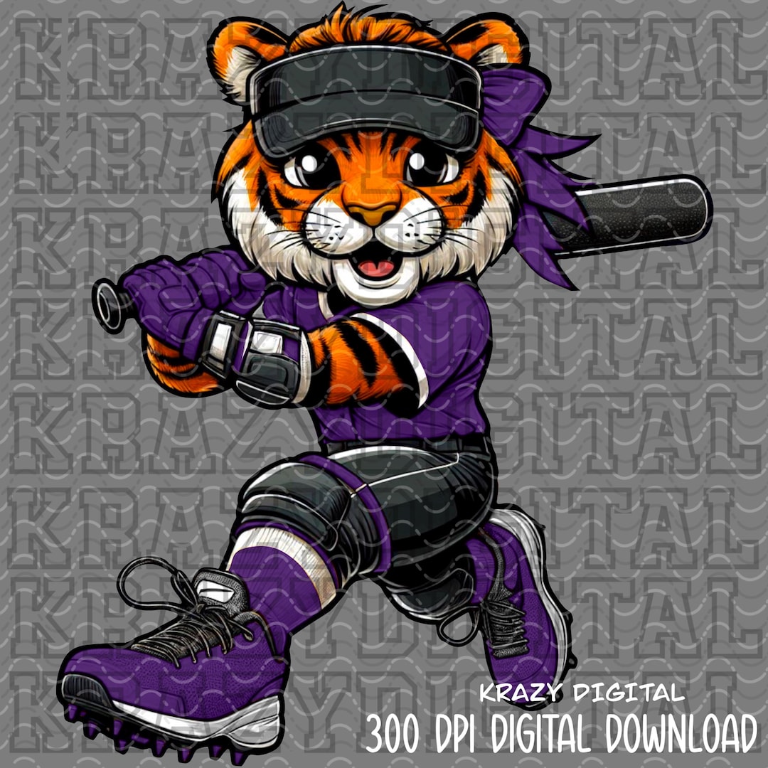 Lady Tiger Purple Softball Mascot PNG, Tigers Girly Mascot, Athletic ...