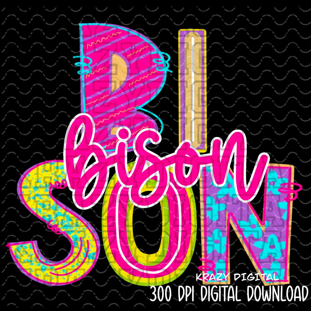 Neon Bison Sketch Font PNG, Bison Girl Sister Spirit Digital File ...