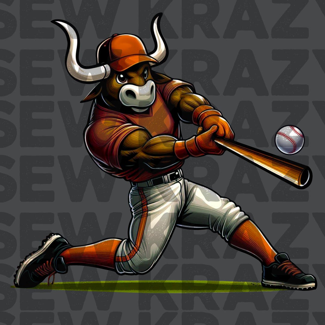 Longhorn Mascot Baseball PNG, Burnt Orange Baseball Mascot, Baseball ...