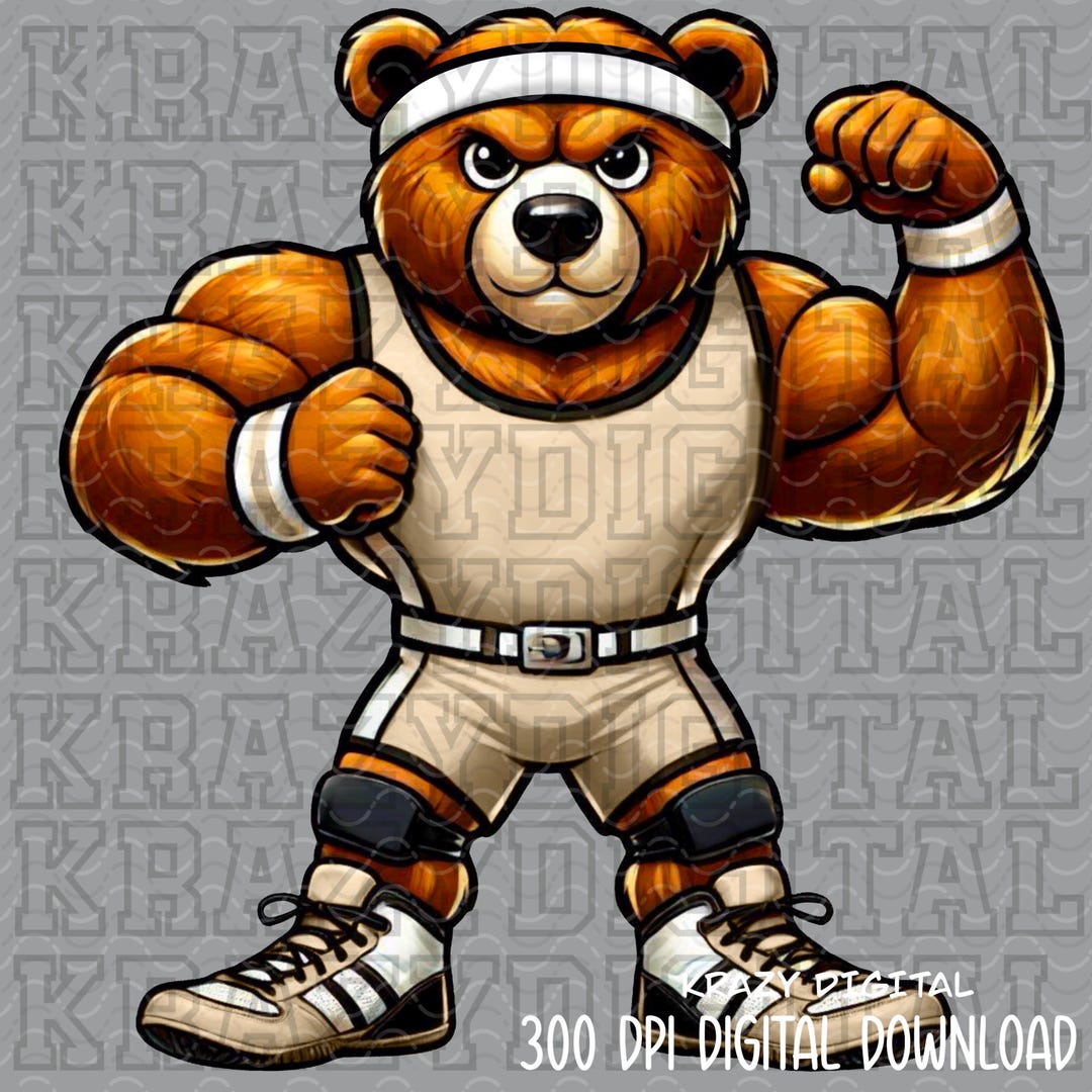 Gold Bears Wrestler Mascot PNG, Bears Mascot Digital Design, White Boy ...