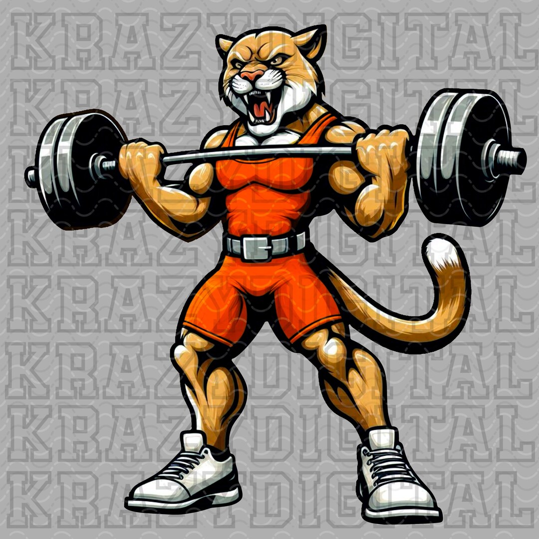 Cougar Powerlifting Orange PNG, Cougar Mascot PNG, Weightlifting ...