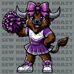 Bison Purple Cheer Mascot PNG, Buffalo Cheer Artwork, Bison Girly DTF ...