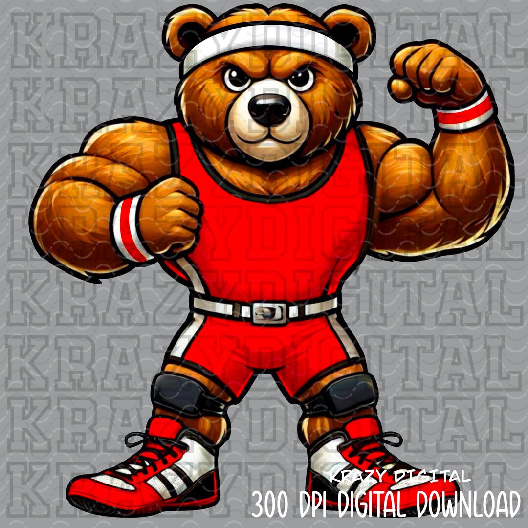 Red Bears Wrestler Mascot PNG, Bears Mascot Digital Design, Red Boy ...