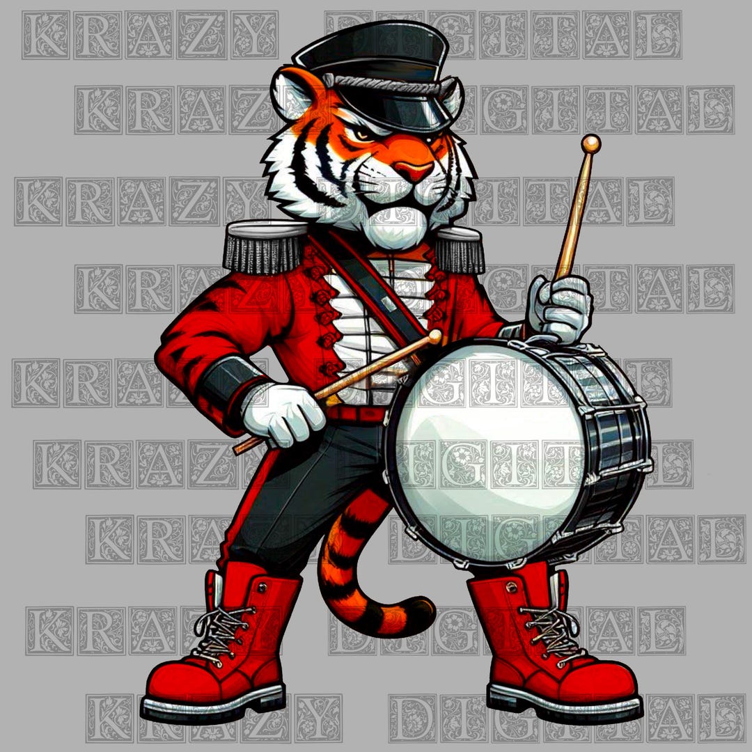 Tiger Band Red Mascot PNG, Tiger Bass Drum Mascot Digital, Tiger Band ...