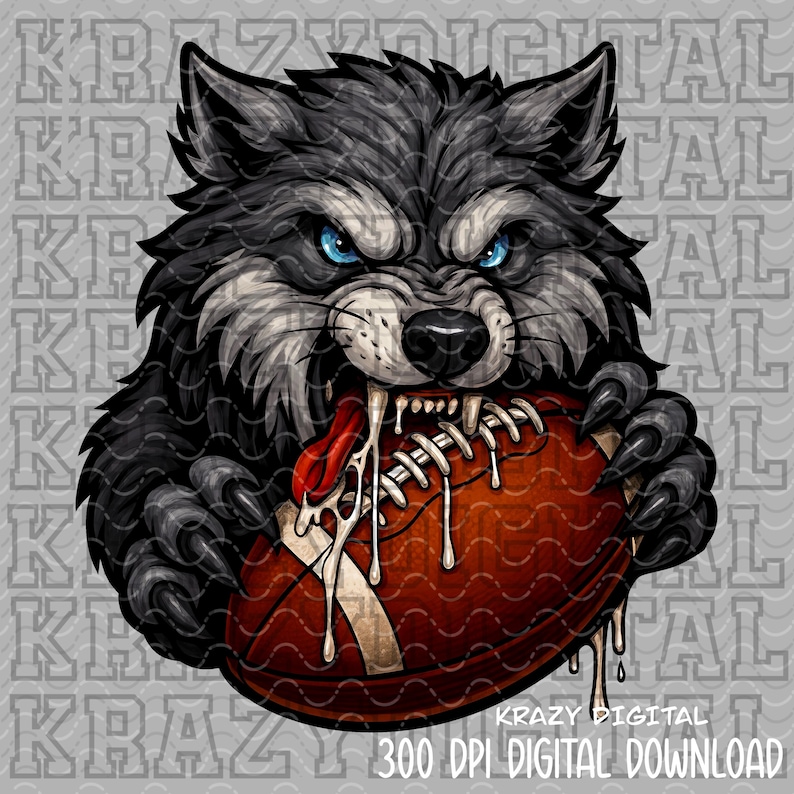 Wolf Football PNG, Fierce Coyote Spirit Shirt Design, Lobo Biting ...