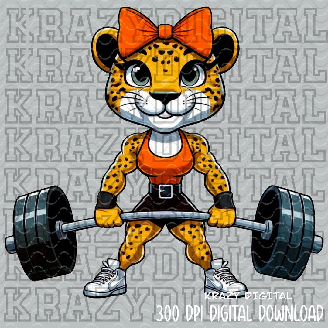 Jaguar Orange Powerlifter PNG, Leopard Girl Weight Lifting Mascot ...