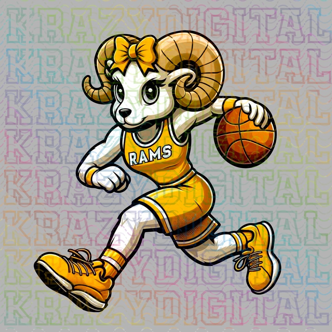 Lady Rams Yellow Basketball Mascot PNG, Rams Girls Mascot Design, Rams ...