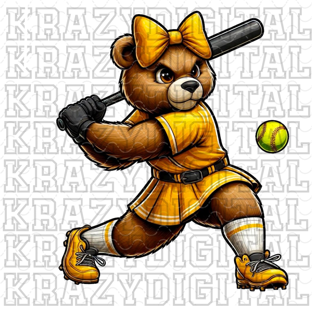 Bears Yellow Softball Mascot PNG, Bears Mascot Artwork, Softball ...