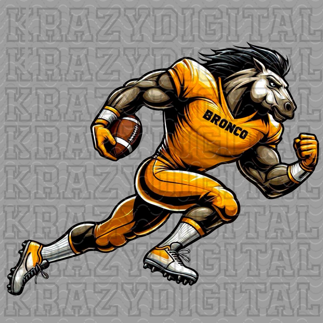 Yellow Bronco Football PNG, Boy Spirit Designs, Yellow School Spirit ...