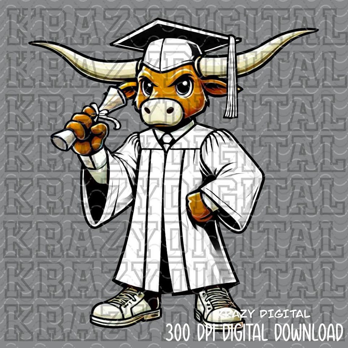 Longhorn Graduation PNG, White Gown Senior Mascot, Longhorn White Gown ...