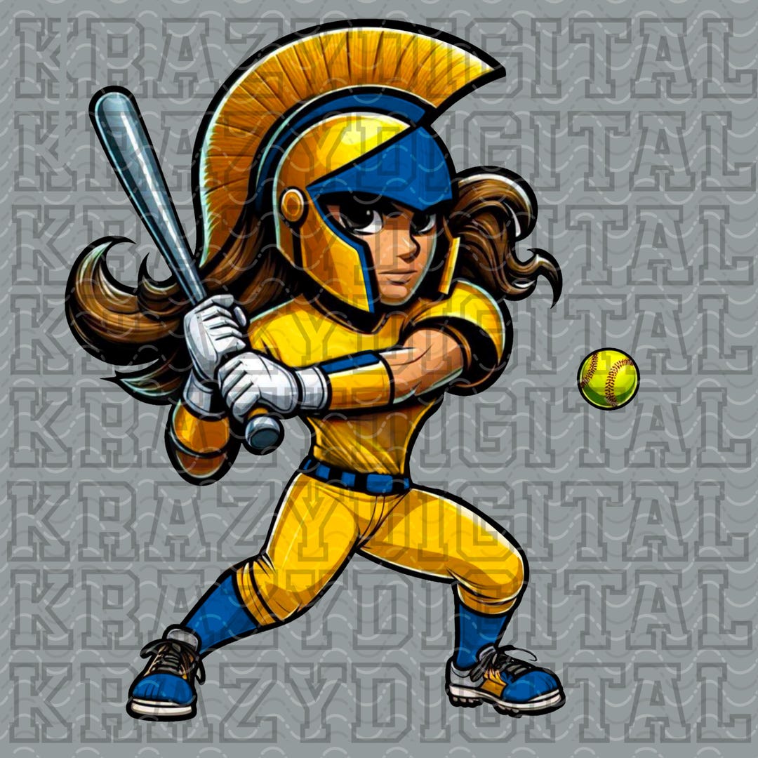Trojan Yellow Blue Softball Mascot PNG, Warrior Mascot PNG, Gladiator ...