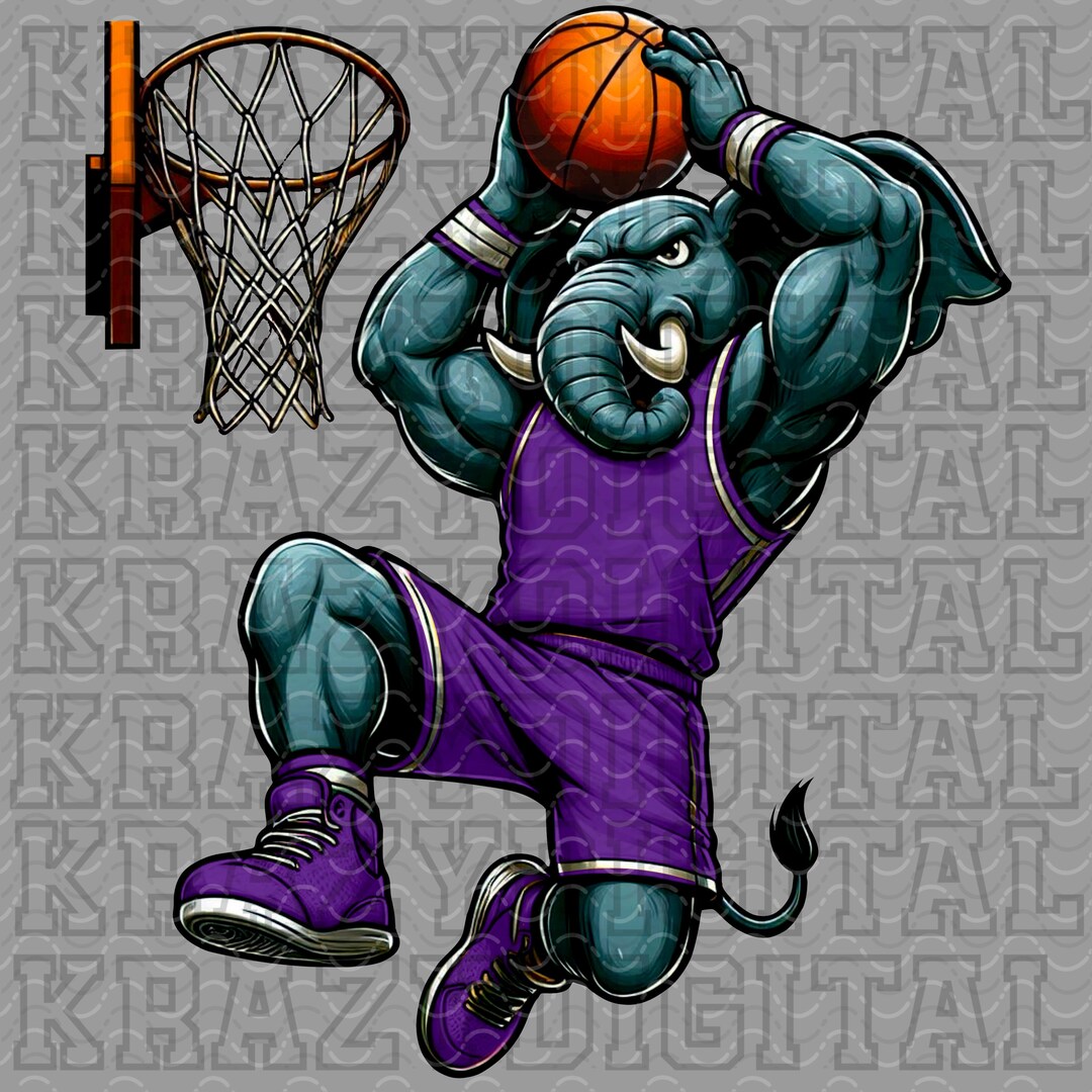Purple Elephant Basketball PNG, Dunking School Mascot, Purple School ...