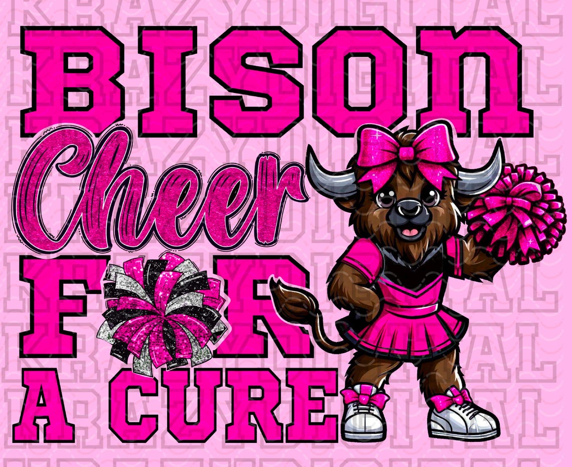 Bison Pink Cheer Mascot PNG, Bison Cheer for a Cure Art, Bison Girly ...