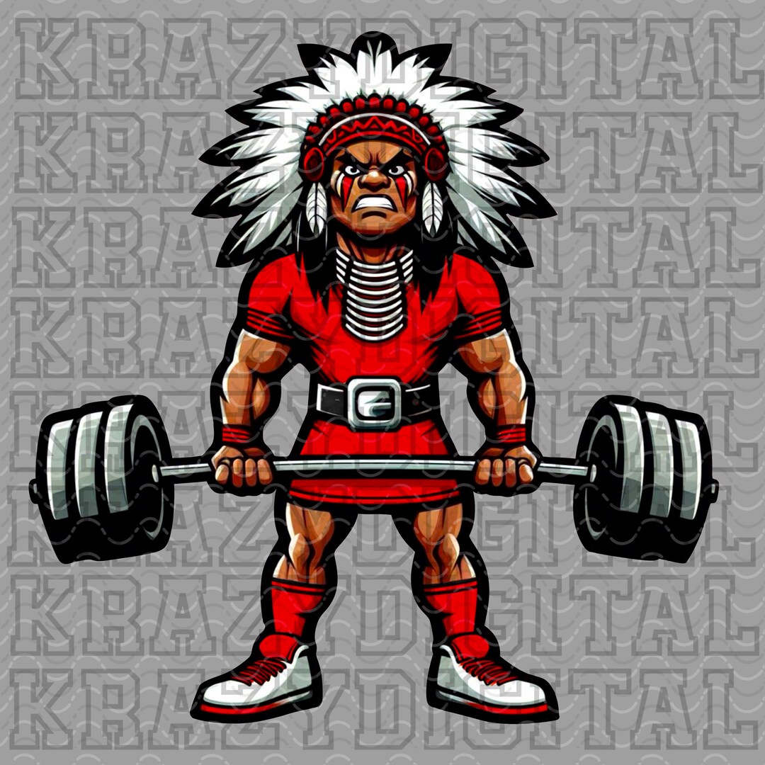 Indians Red Powerlifting School Mascot, Indian Weightlifting PNG ...