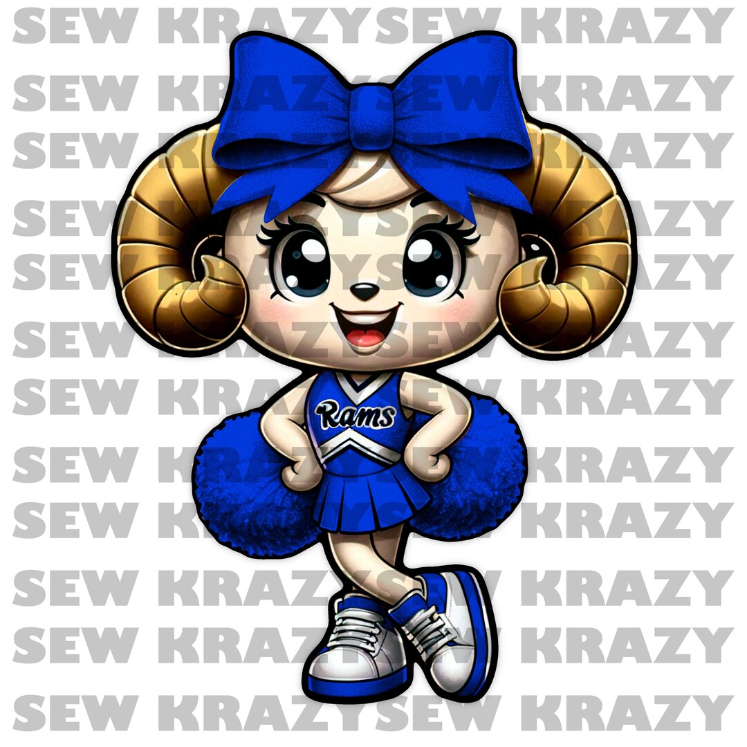 Rams Girl Blue Cheerleader Mascot PNG, Rams Cheer Bow Mascot PNG, Rams ...