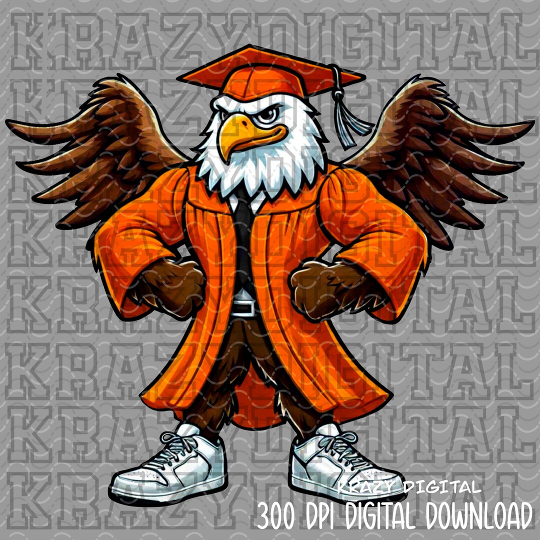 Orange Eagle Mascot Graduation PNG, Eagle Mascot Graduation Digital ...