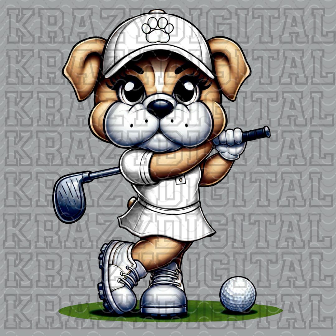 Lady Bulldog White Golf PNG, Bulldog Golf Mascot, Bulldog School Mascot ...