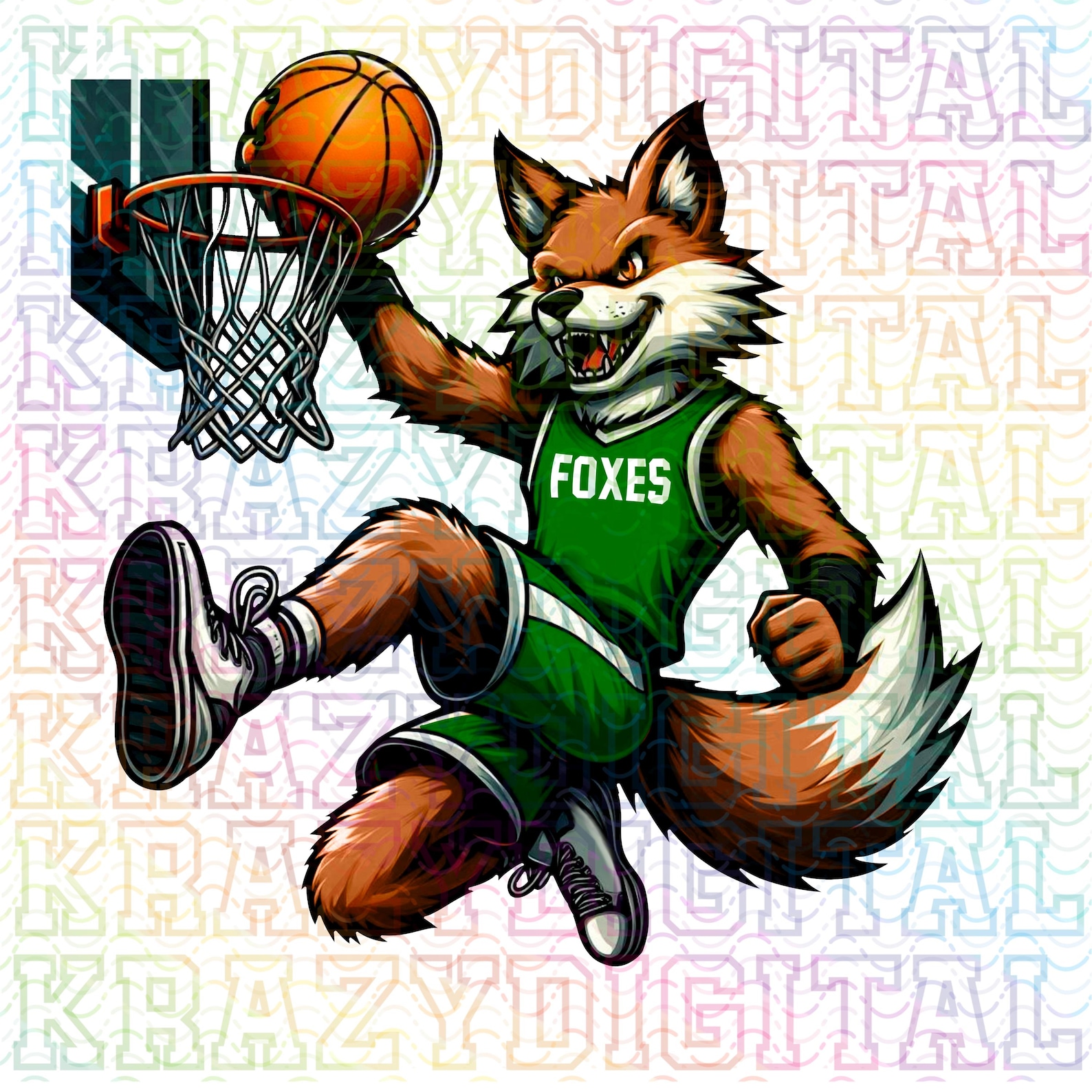 Fox Green Basketball PNG, Fox Boy Green Design PNG, Green School Mascot ...