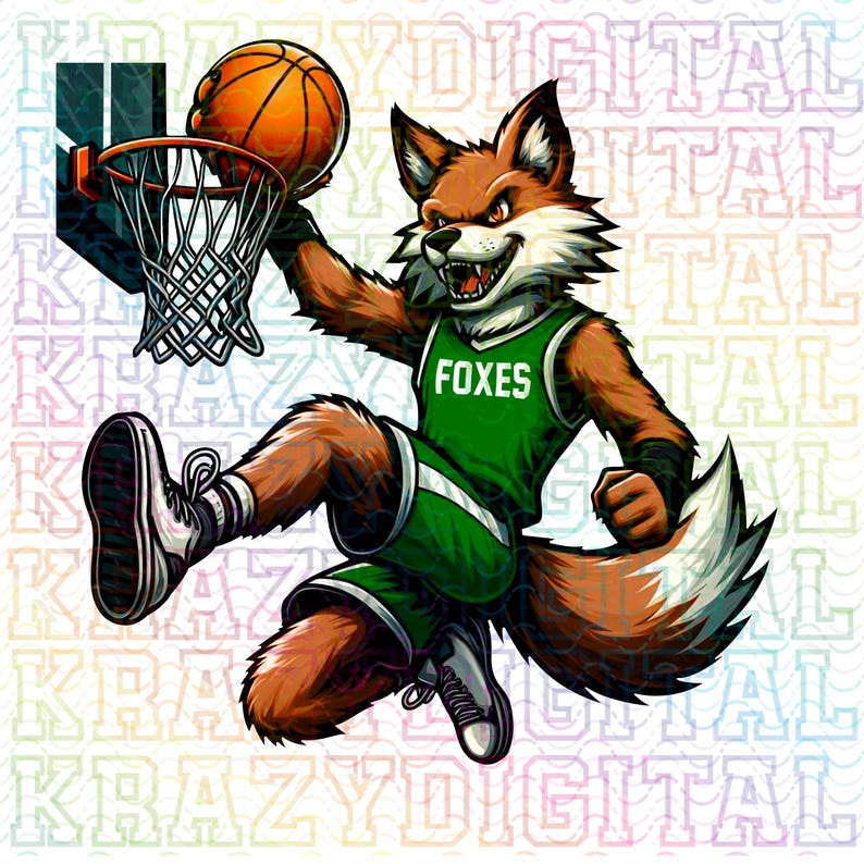 Fox Green Basketball PNG, Fox Boy Green Design PNG, Green School Mascot ...