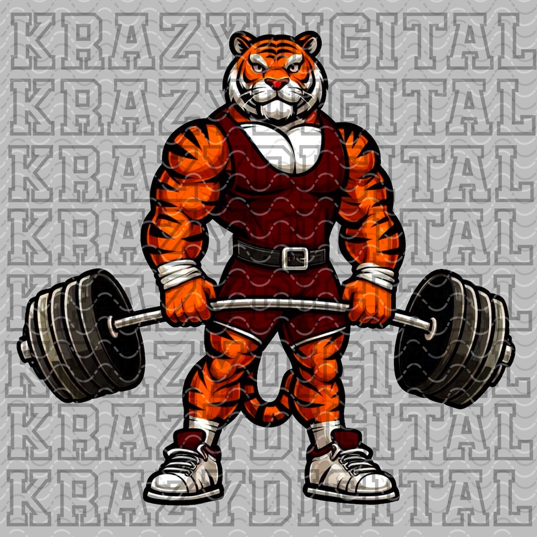 Maroon Tiger Powerlifting, Tiger Strong Mascot PNG, Tiger Weight ...