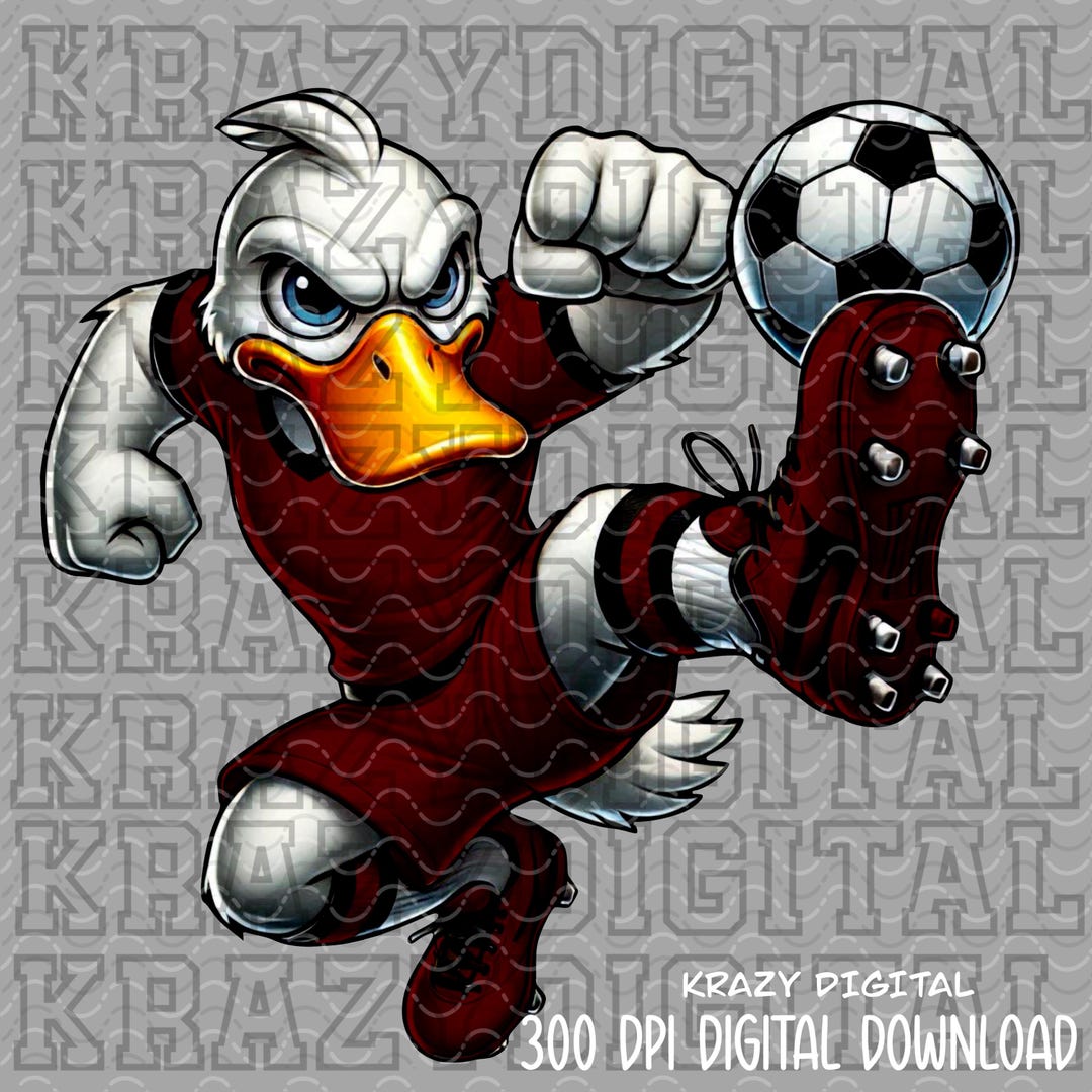 Maroon Duck Soccer Mascot PNG, Duck Digital, Mallard Duck Sport Mascot ...