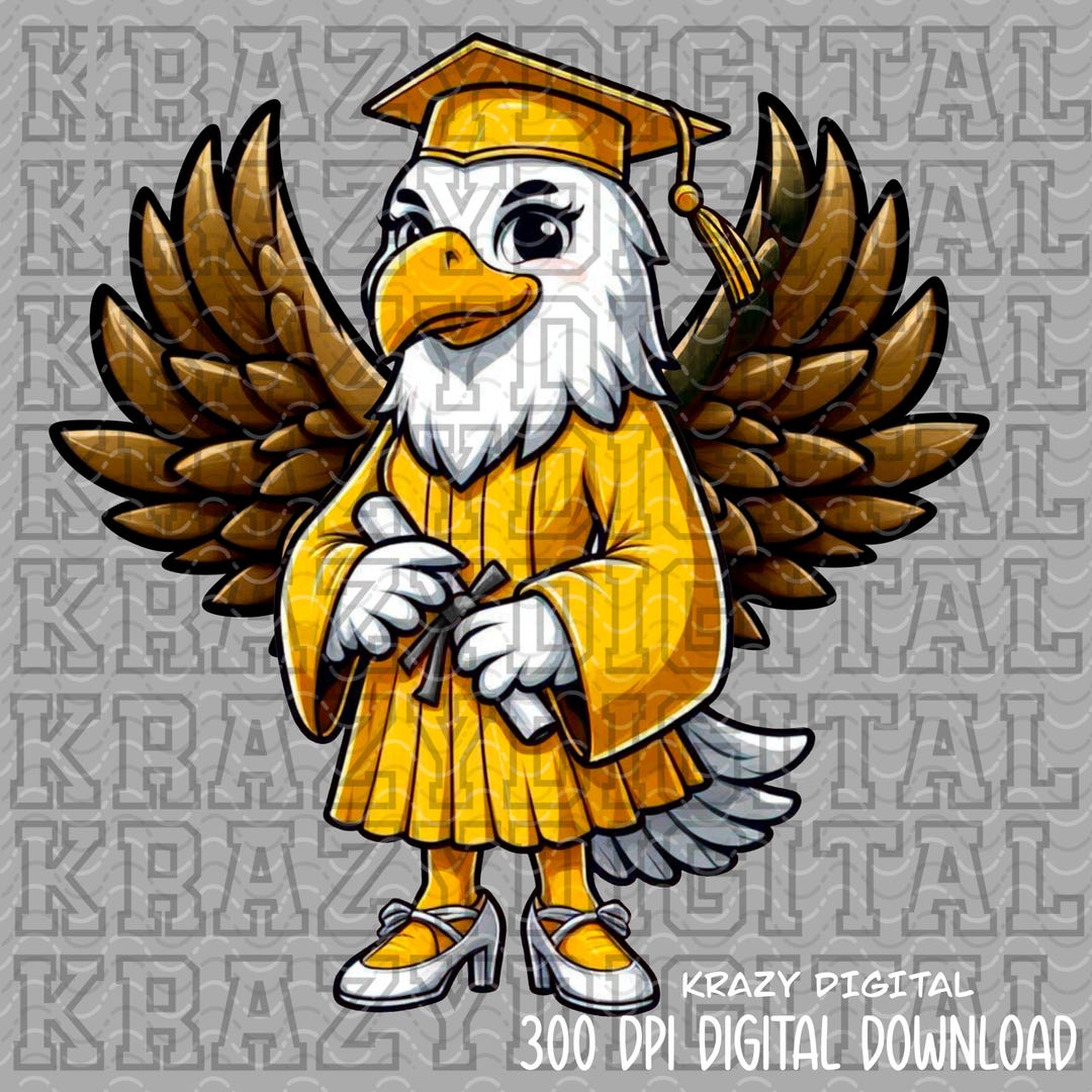Eagle Girl Mascot Graduation PNG, Yellow Lady Eagle Mascot Graduation ...