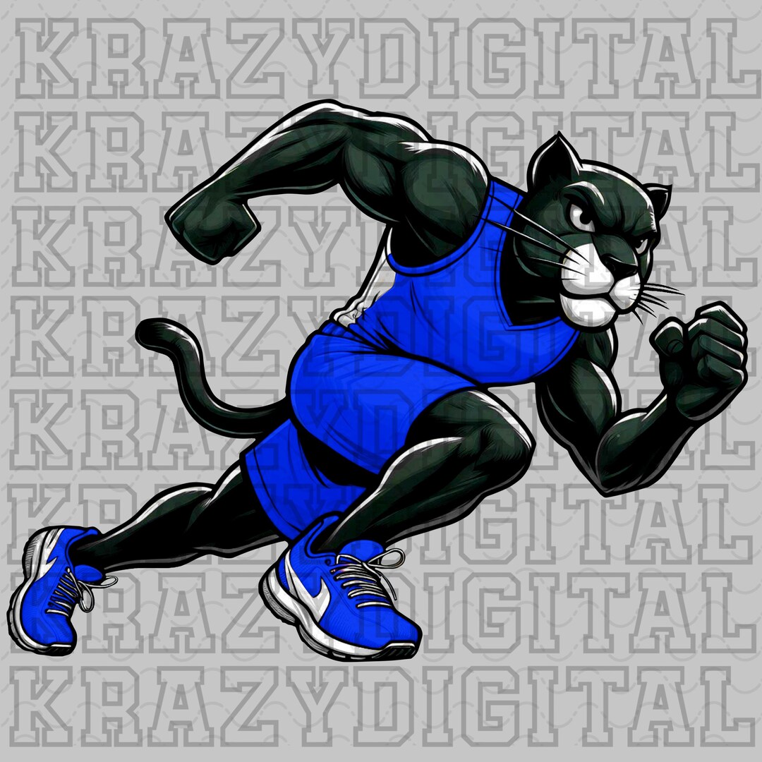 Panther Track PNG, Panther Running Mascot PNG, Blue Panther School ...