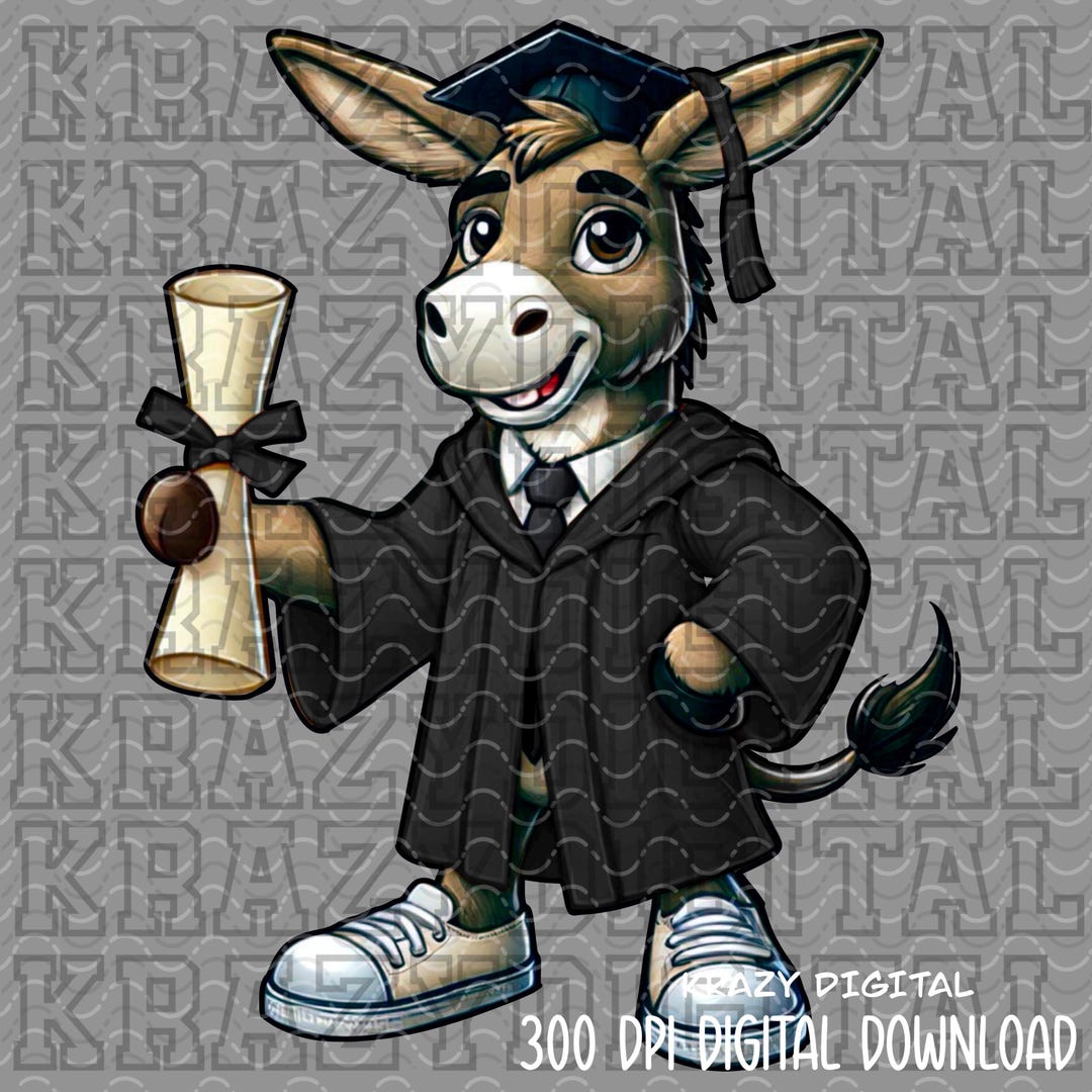 Black Donkey Graduation PNG, Burro Senior Design, Black Gown Donkey ...