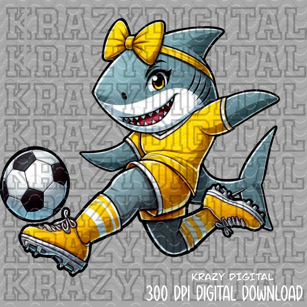 Lady Shark Soccer Mascot PNG, Yellow Shark Soccer Artwork, Shark Girly ...
