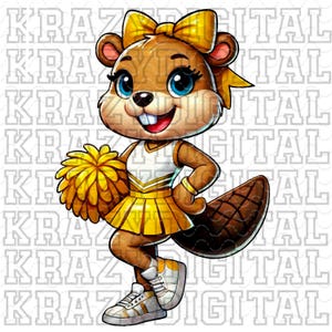 Yellow Cheer Beaver Basketball Mascot, Girl Sports Bow PNG, Dance ...