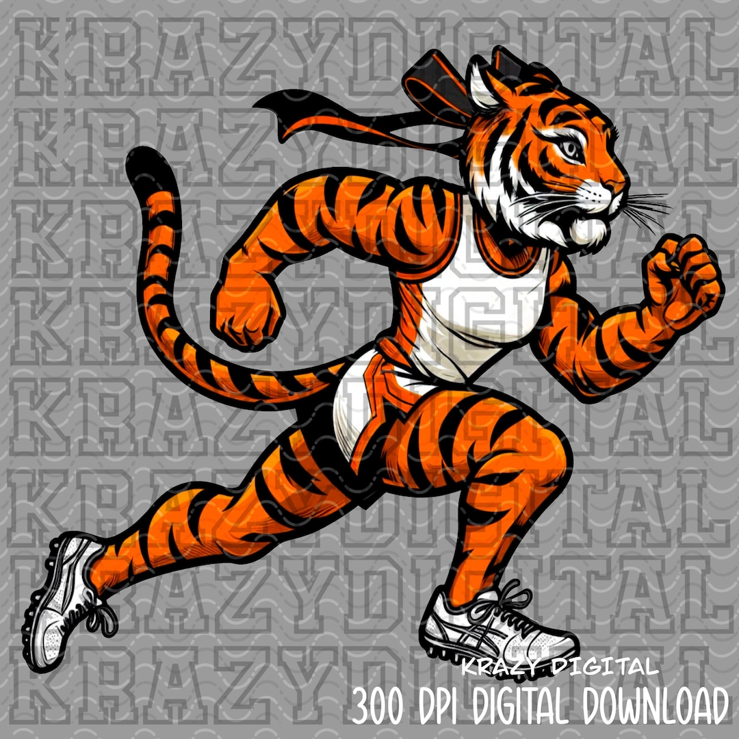 Lady Tiger Orange Track PNG, Tiger Girl Track Mascot PNG, Lady Tiger ...