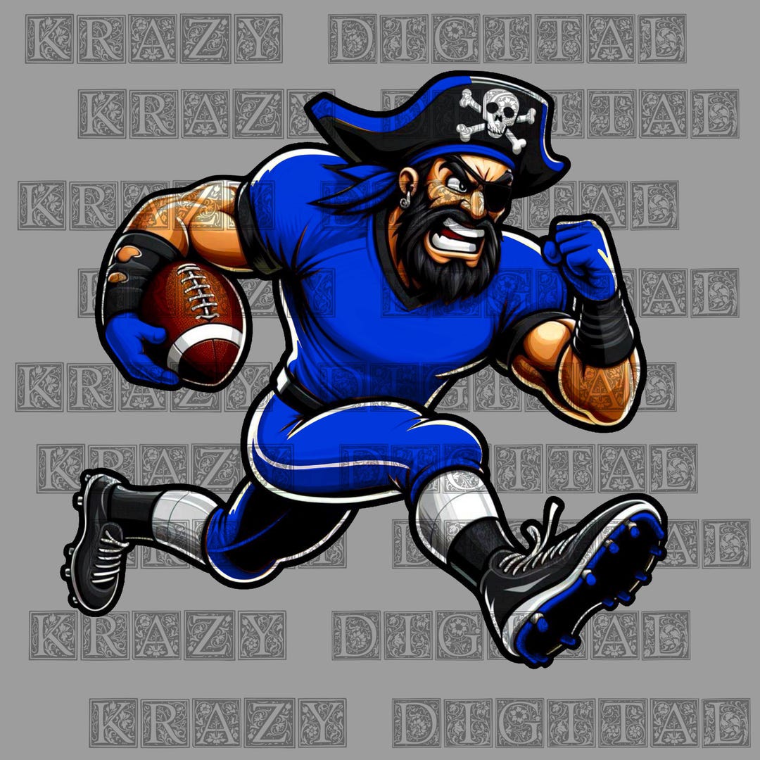 Blue Pirate Football Mascot PNG, Cartoon Football Blue Pirate Mascot ...